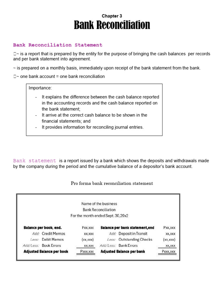 Bank Reconciliation Notes | PDF | Banks | Deposit Account