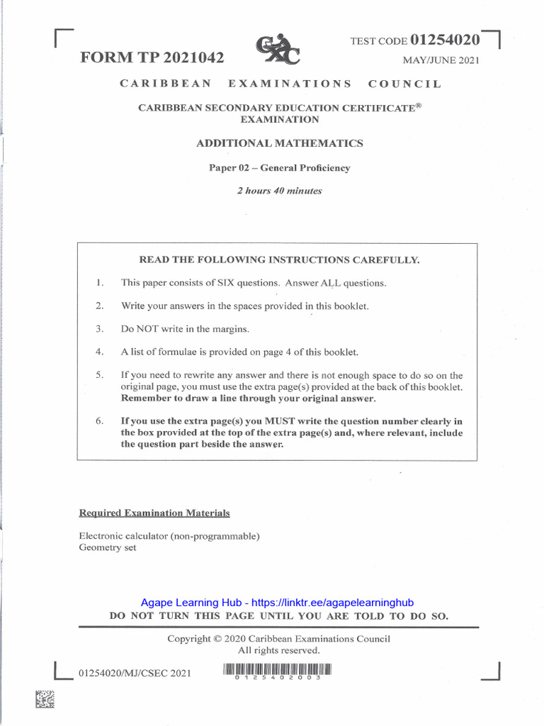 Csec Add Maths 2021 Paper 2 PDF | PDF