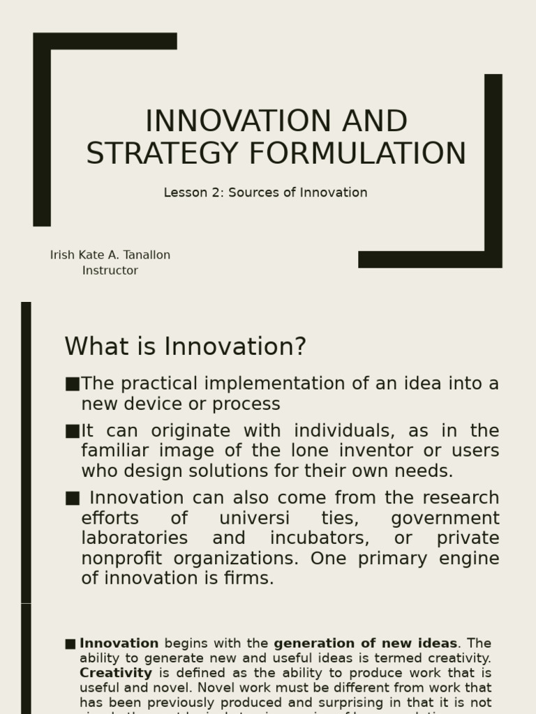 Lesson 2 Innovation and Strategy Formulation | PDF | Creativity ...