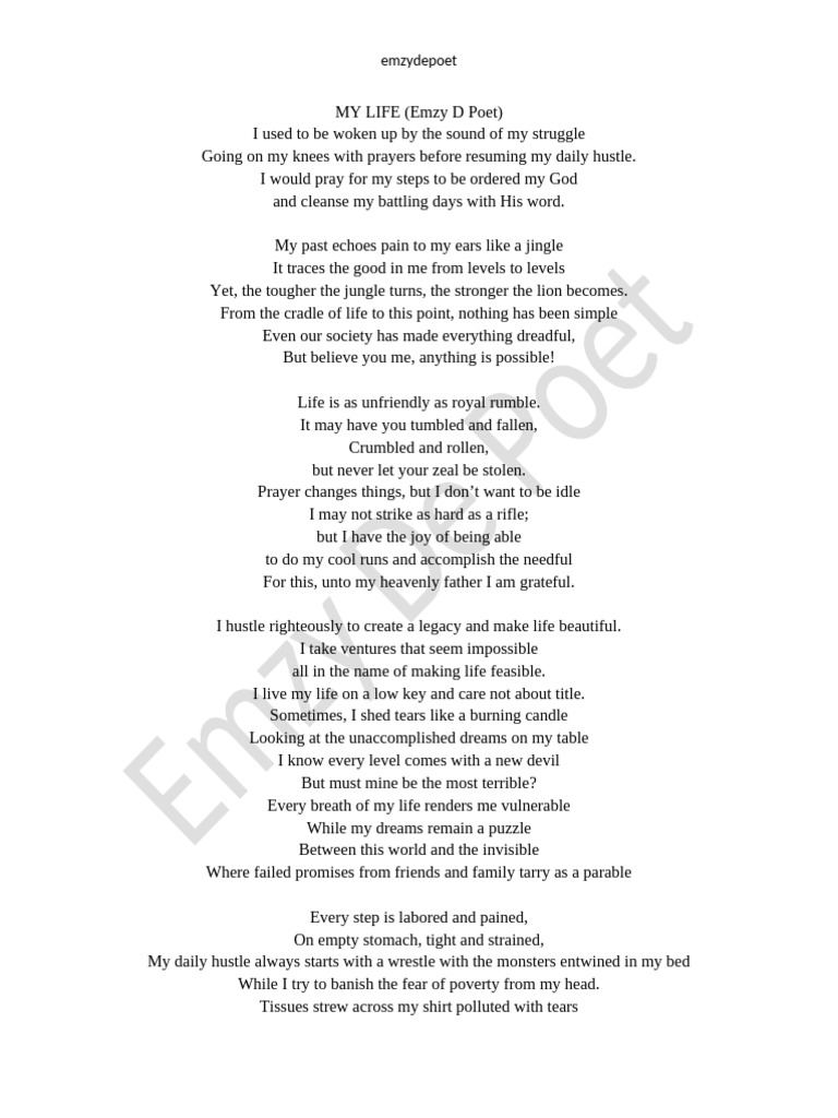 Emzy D Poet: A Journey of Struggle and Resilience | PDF