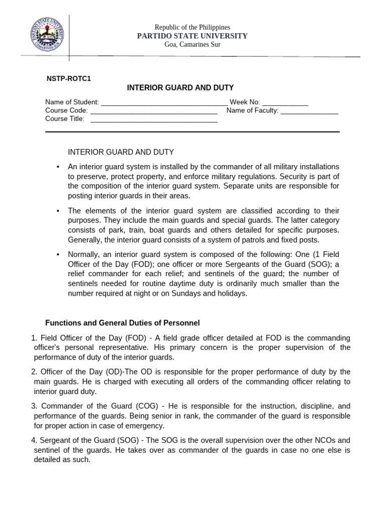 INTERIOR GUARD AND DUTY (Module) | PDF | Editing
