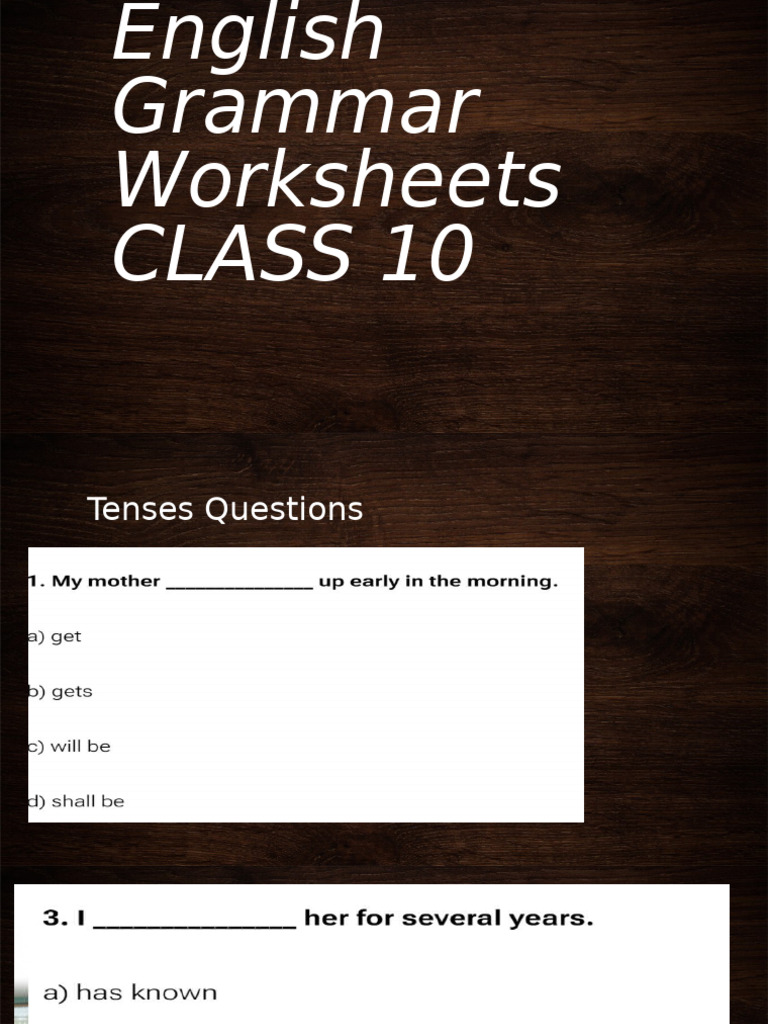 Class 10 English Tenses Worksheets | PDF | Teaching Methods & Materials ...