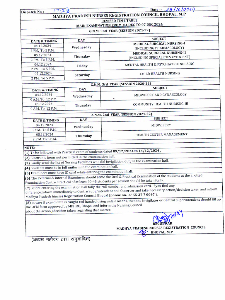 Revised Time Table 1 | PDF