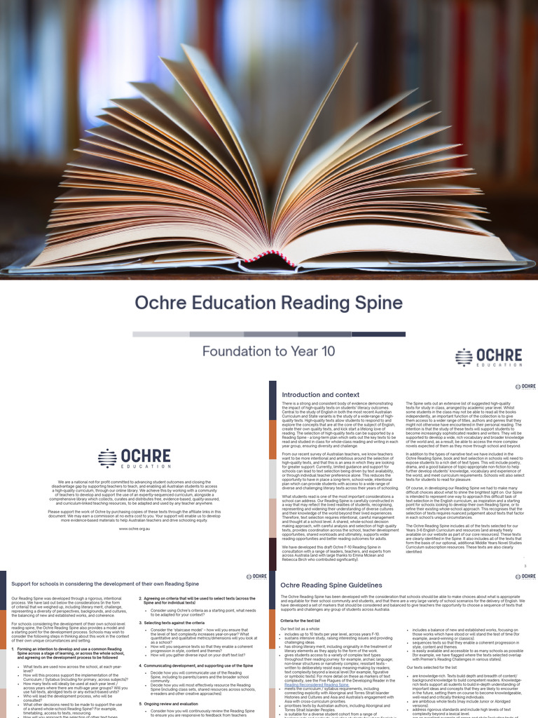 Ochre F-10 Draft Reading Spine V1.1 | PDF | Curriculum | Narrative