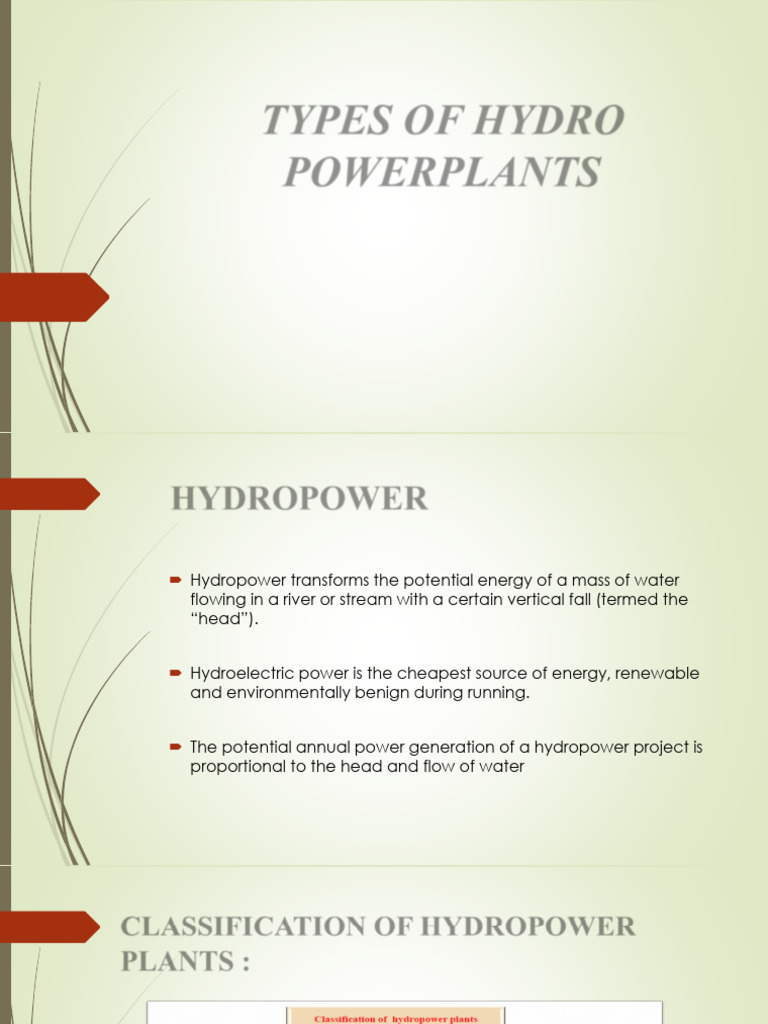 Types of Hydropower Plants | PDF | Hydroelectricity | Electric Power
