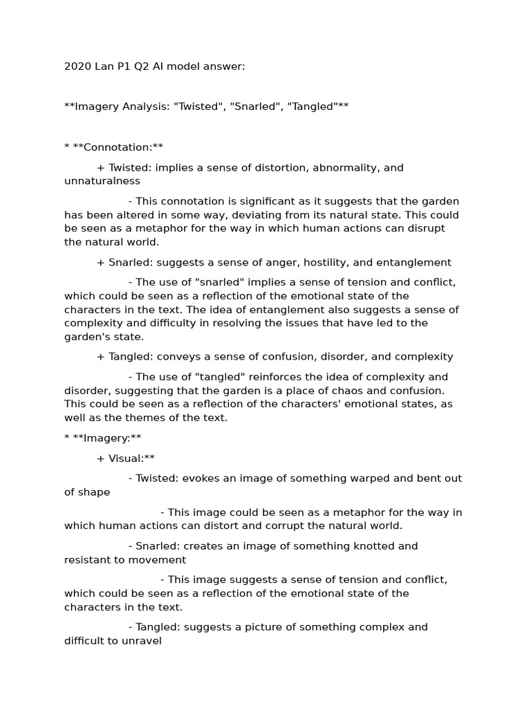 2020 Lan P1 Q2 AI Model Answer | PDF | Symbolism (Arts) | Emotions