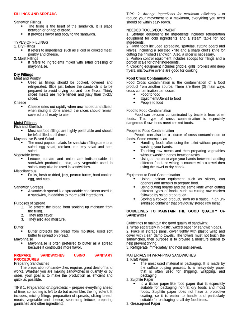 TLE 9 Reviewer | PDF | Sandwich | Salad