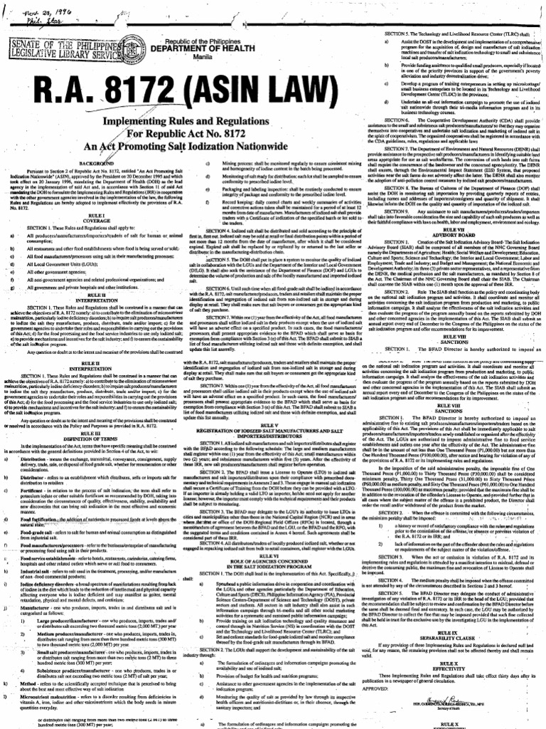 R.A. 8172 (ASIN Law) | PDF | Micronutrient | Salt
