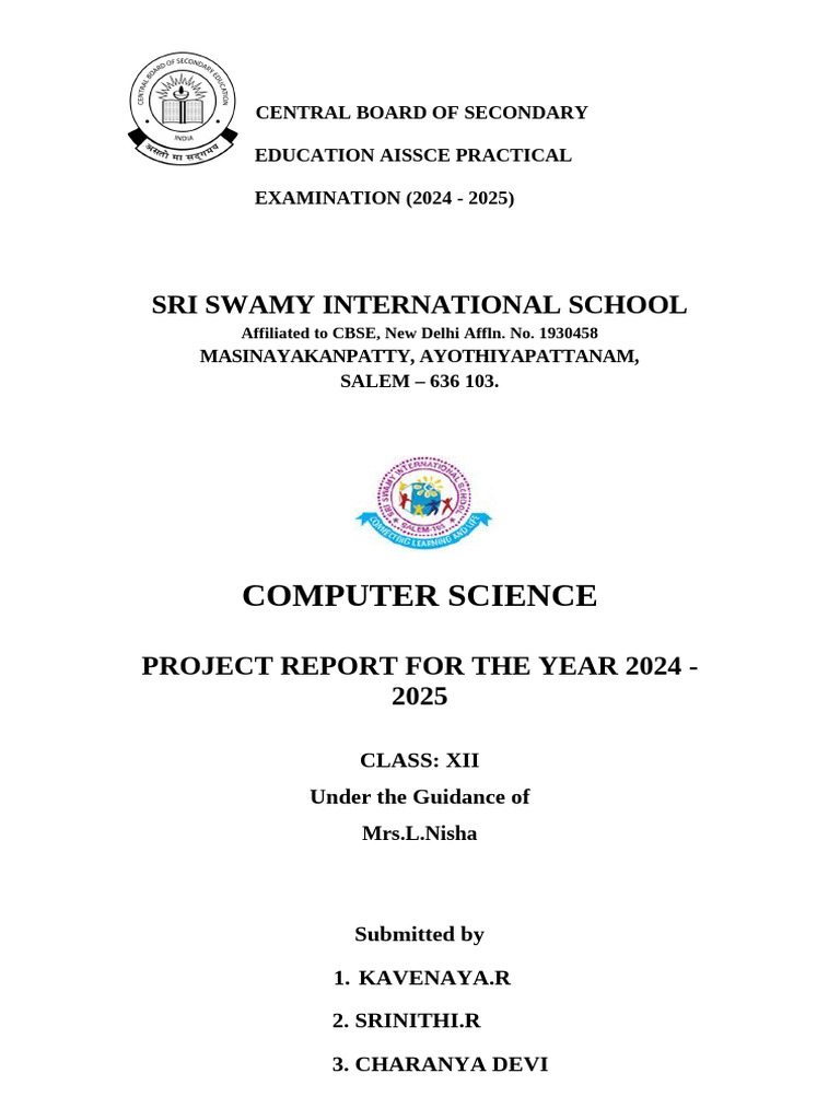 CENTRAL BOARD OF SECONDARY EDUCATION AISSCE PRACTICAL EXAMINATION | PDF | Python (Programming ...