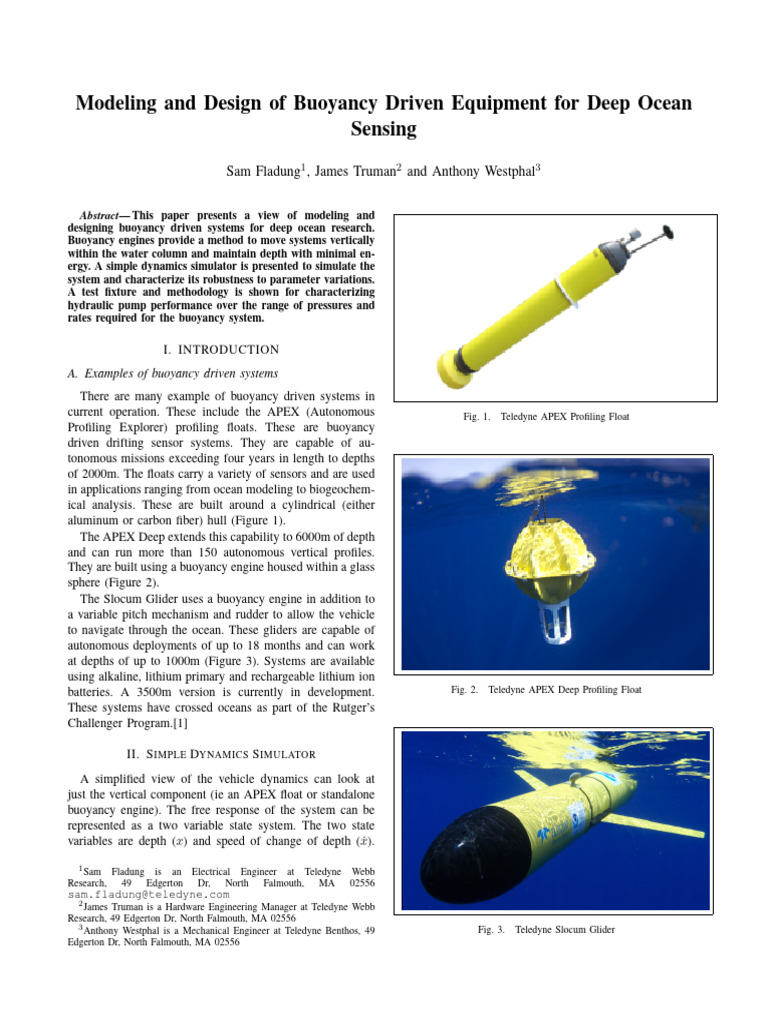 Modeling and design of buoyancy driven equipment for deep ocean sensing | PDF | Pump | Buoyancy