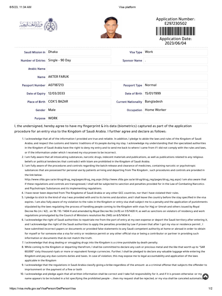 Akter Faruk MOFA Visa Platform | PDF | Travel Visa | Saudi Arabia