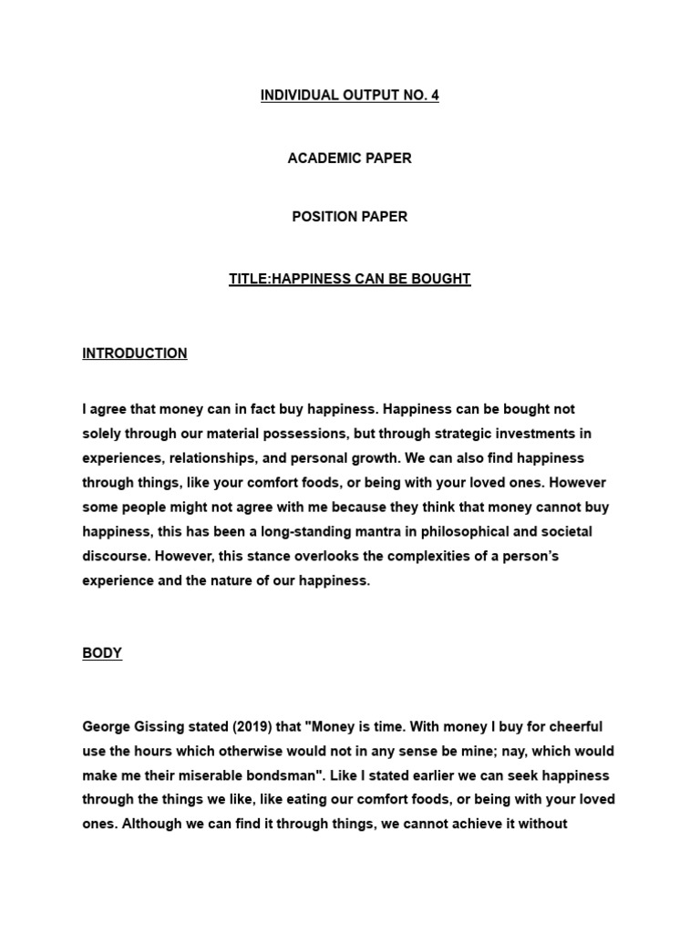 Position Paper | PDF | Happiness