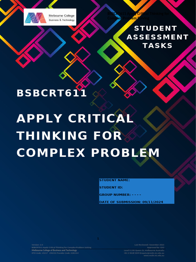 BSBCRT611 Student Assessment Tasks 27-10-201231231 | PDF | Critical Thinking | Thought
