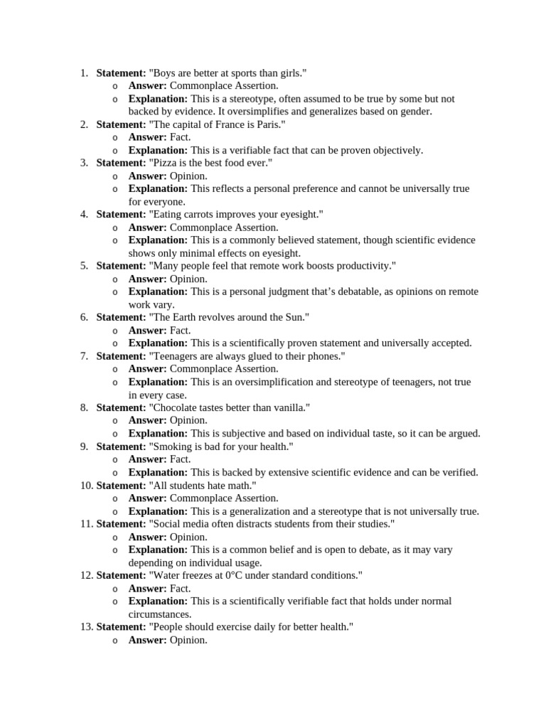 Statement of Opinion Factsheets | PDF | Opinion | Evidence