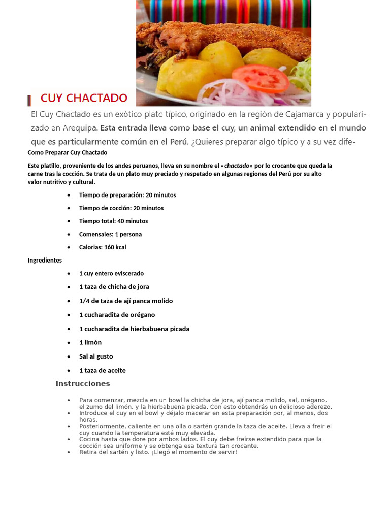 Como Preparar Cuy Chactado LUCIANA DPCC | PDF