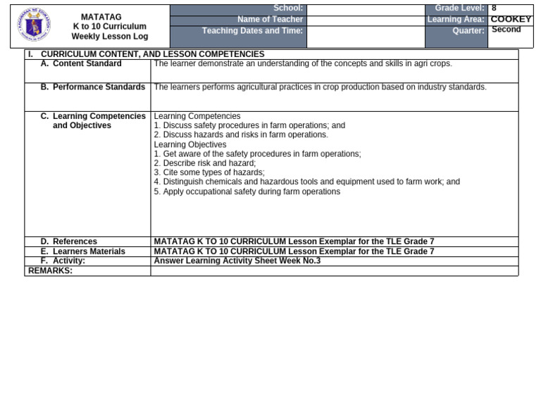 DLL Cookery Grade 8 | PDF