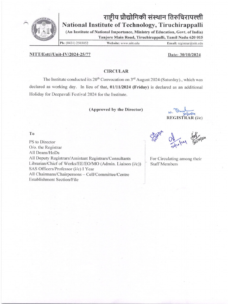 Circular on Holiday | PDF