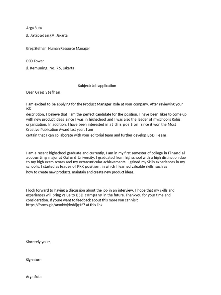 Job Application Letter | PDF | Career & Growth