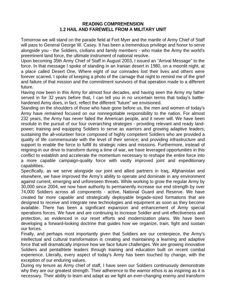 Farewell Letter+Questions | PDF | United States Army | Military