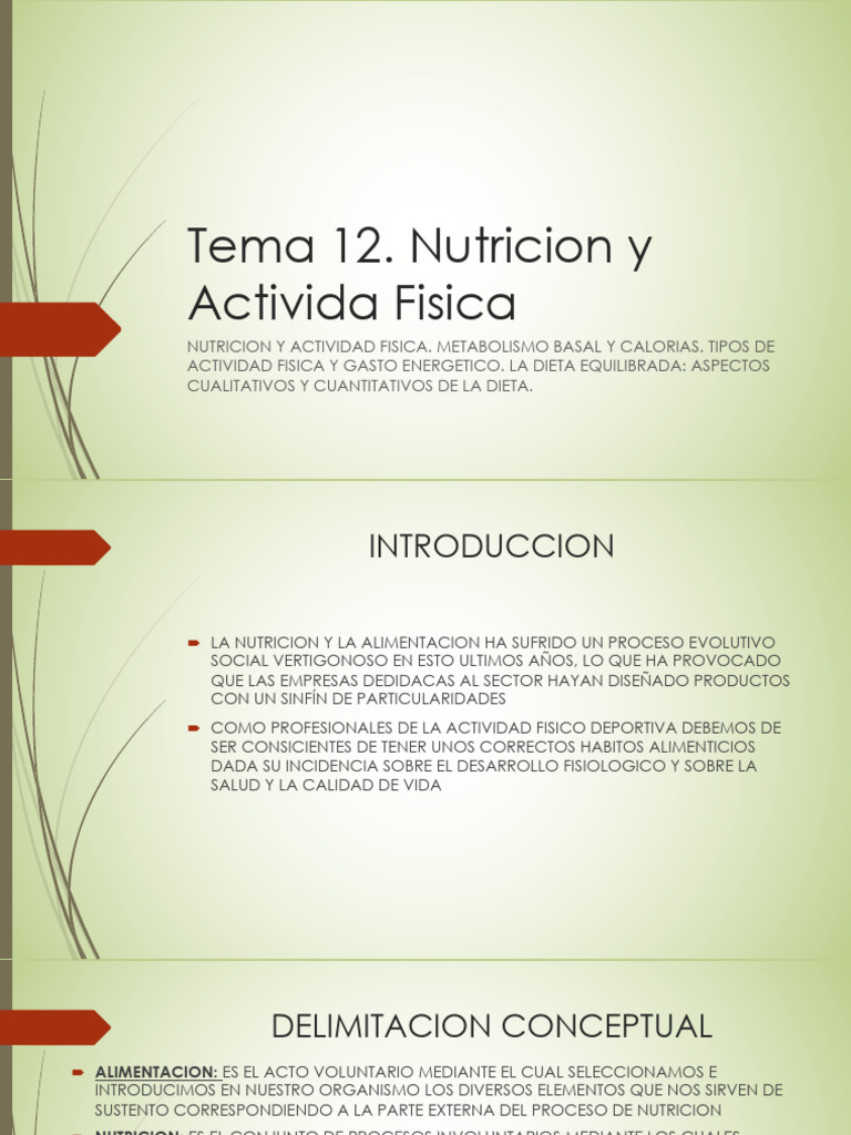 Tema 4 Nutrición y Actividad Física | PDF | Nutrición | Dieta y nutrición
