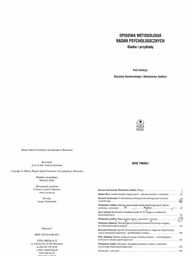 Stachowski R, Zeidler W - Opisowa Metodologia Badań Psychologicznych ...