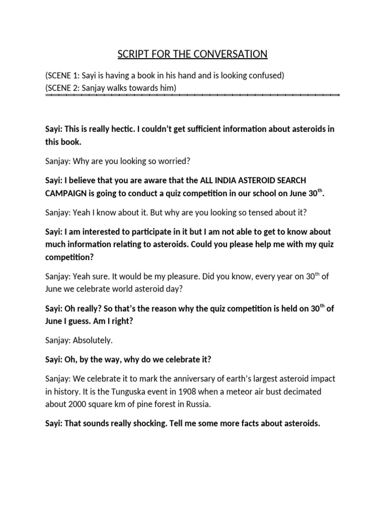 Script For The Conversation | PDF | Asteroid | Planets Of The Solar System