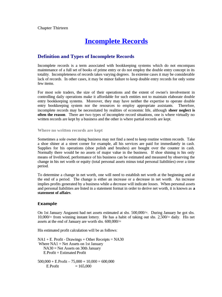 Understanding Incomplete Records in Bookkeeping | PDF | Debits And ...