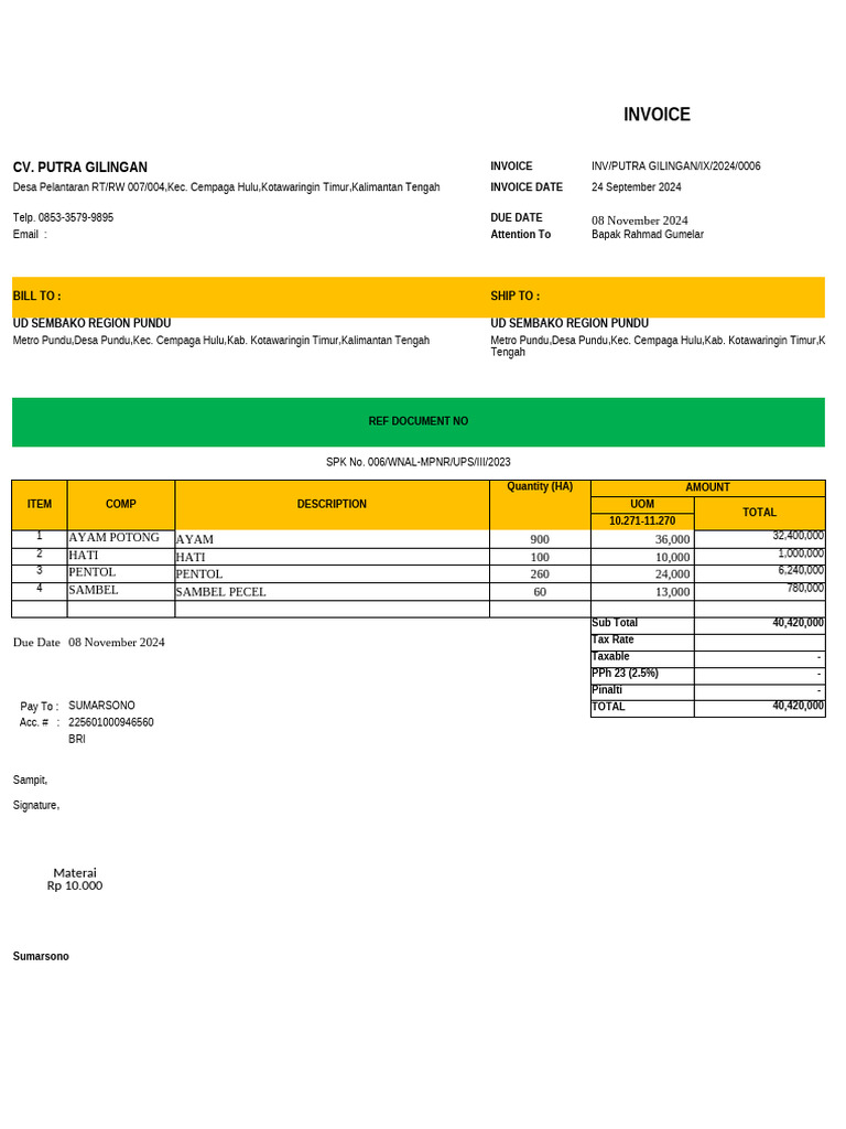 011.invoice Putra Gilingan | PDF