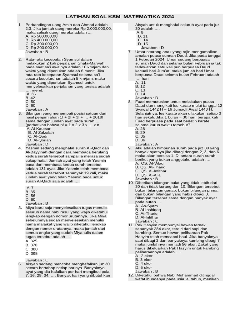 Latihan Soal KSM Matematika 2024 | PDF