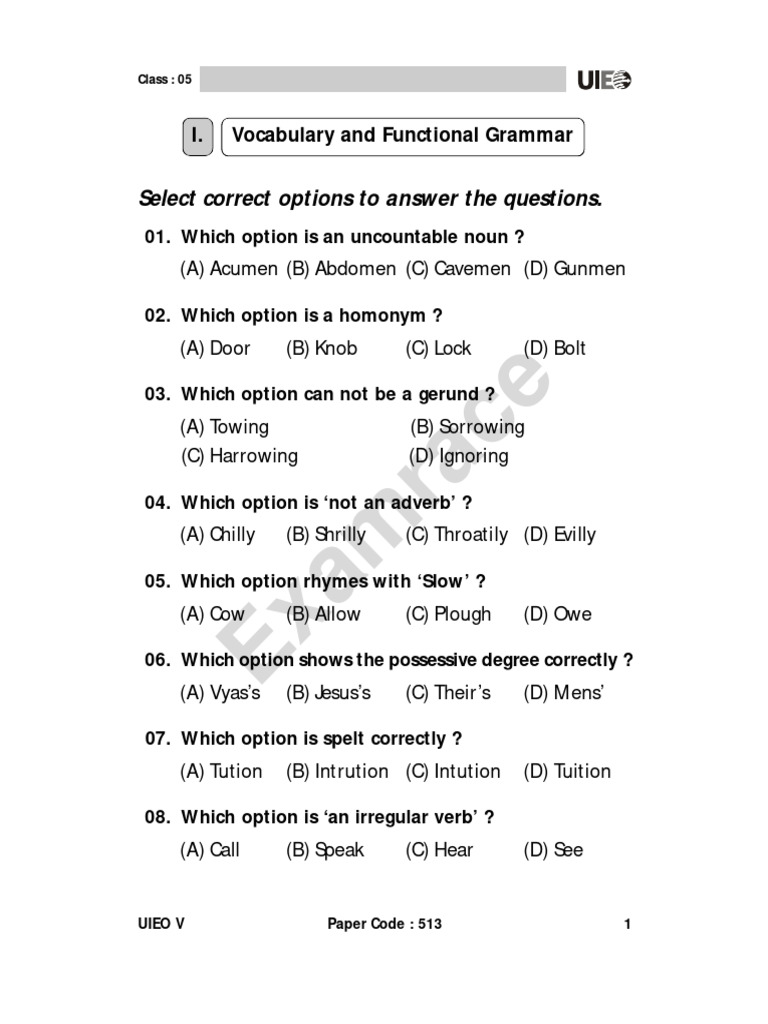 UIEO Class 5 Paper 2021 | PDF | Adjective | Adverb