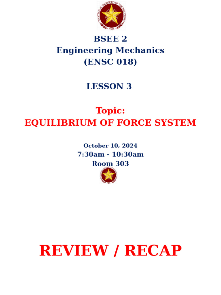 Lesson 3 Equilibrium of Coplanar FS October 10 2024 | PDF | Force | Acceleration