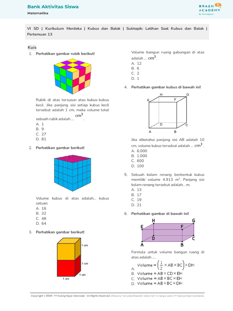 06KMERMAT3204BS_V1 - Pertemuan 13 - Kubus Dan Balok | PDF