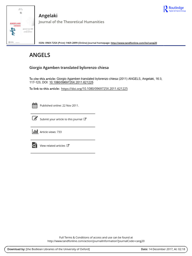 Agamben - ANGELS | PDF | Angel | Religious Belief And Doctrine