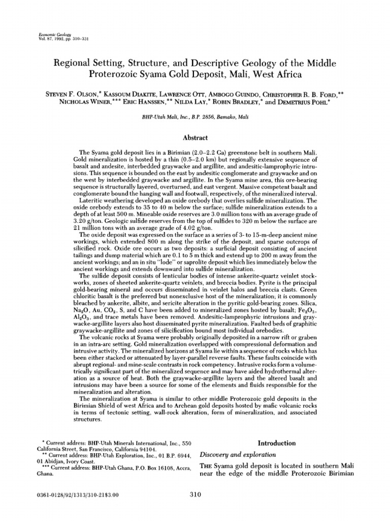 Syama Gold Deposit Geology, Mali | PDF | Basalt | Geology