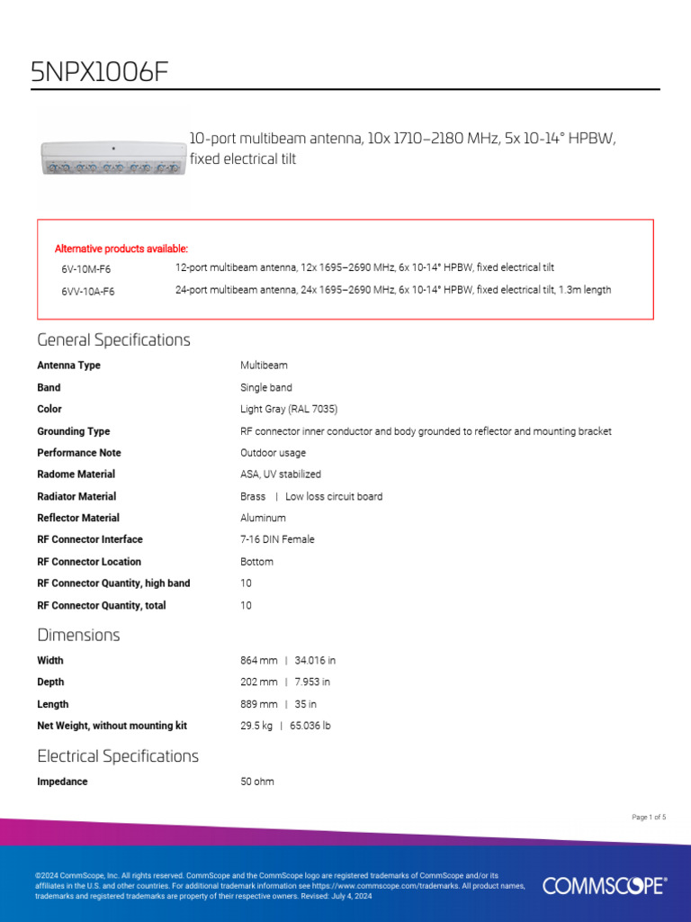 5npx1006f Product Specifications Comprehensive | PDF | Antenna (Radio ...