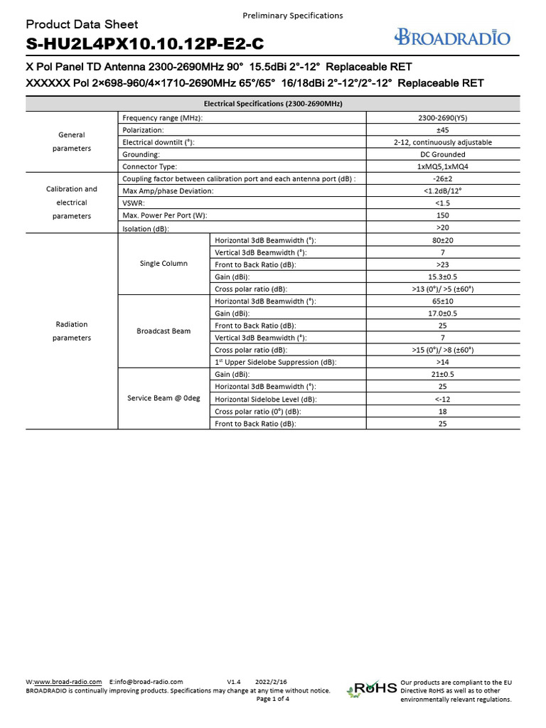 X Pol Panel TD Antenna Specifications | PDF | Antenna (Radio) | Radio