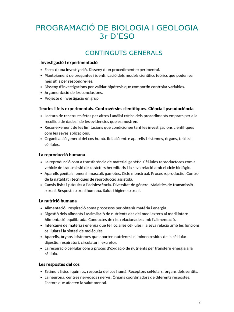 Programació Bio-Geo 3r 2024-25 | PDF