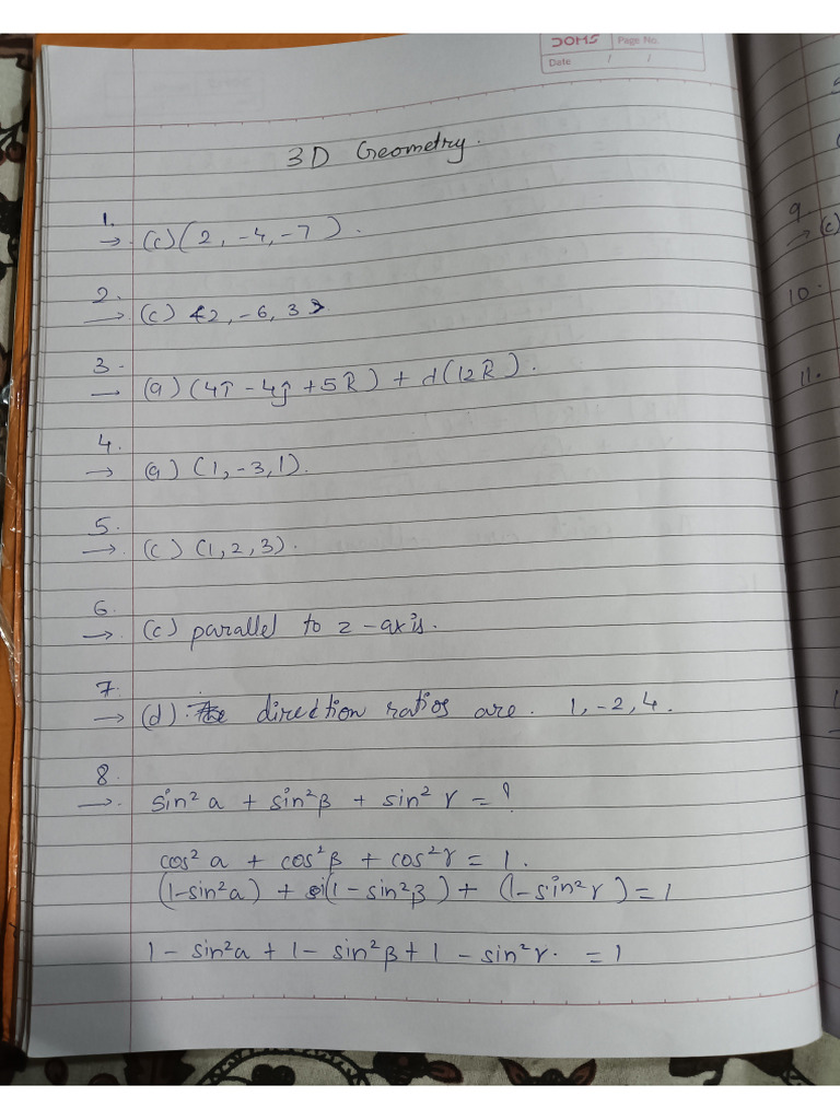 3D Geometry Answers | PDF