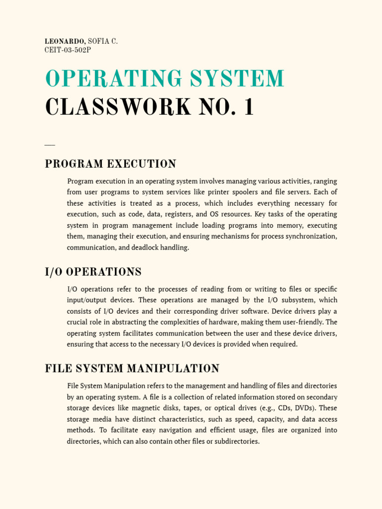 LEONARDO_CLASSWORK1 | PDF | Operating System | Computer Data Storage