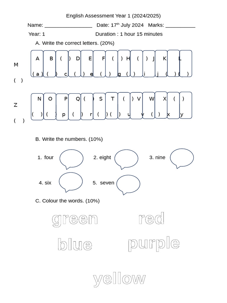 English Year 1 2024 | PDF