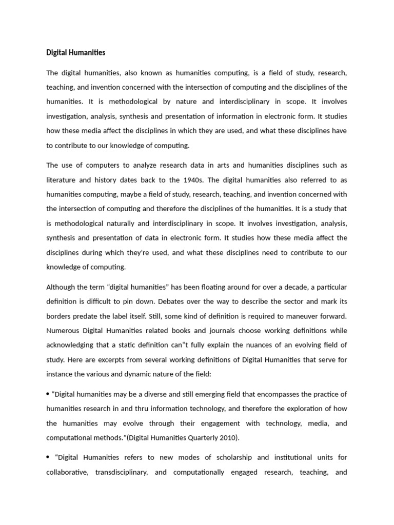 Digital Humanities | PDF | Humanities | Interdisciplinarity