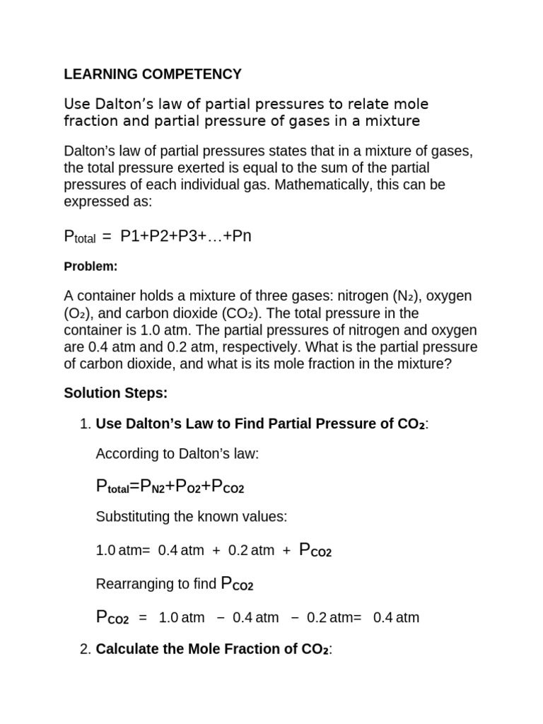 Daltons Law of Partial Pressure 11 Stem | PDF