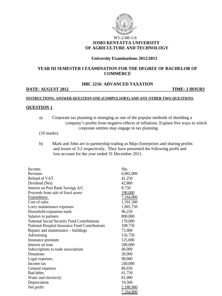 Advanced Taxation Exam Questions 2012 | PDF | Expense | Taxes