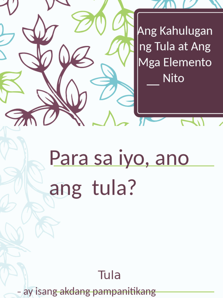 Ang Kahulugan NG Tula at Ang Mga Elemento | PDF