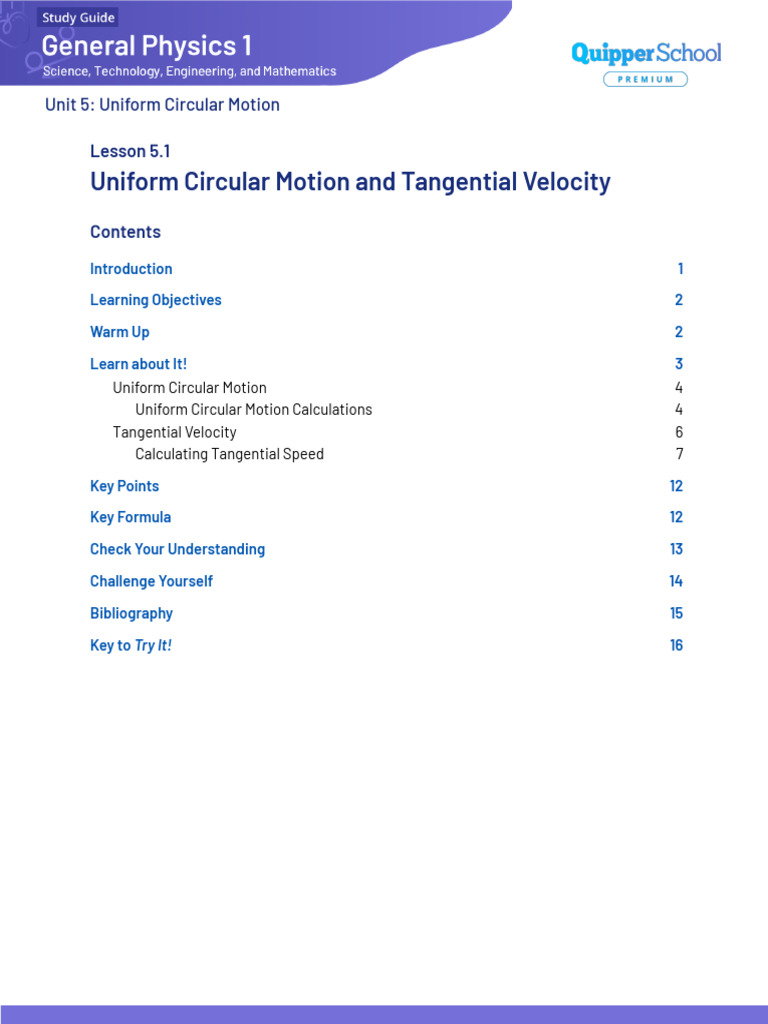 Lesson 5.1 Uniform Circular Motion and Tangential Velocity | PDF ...