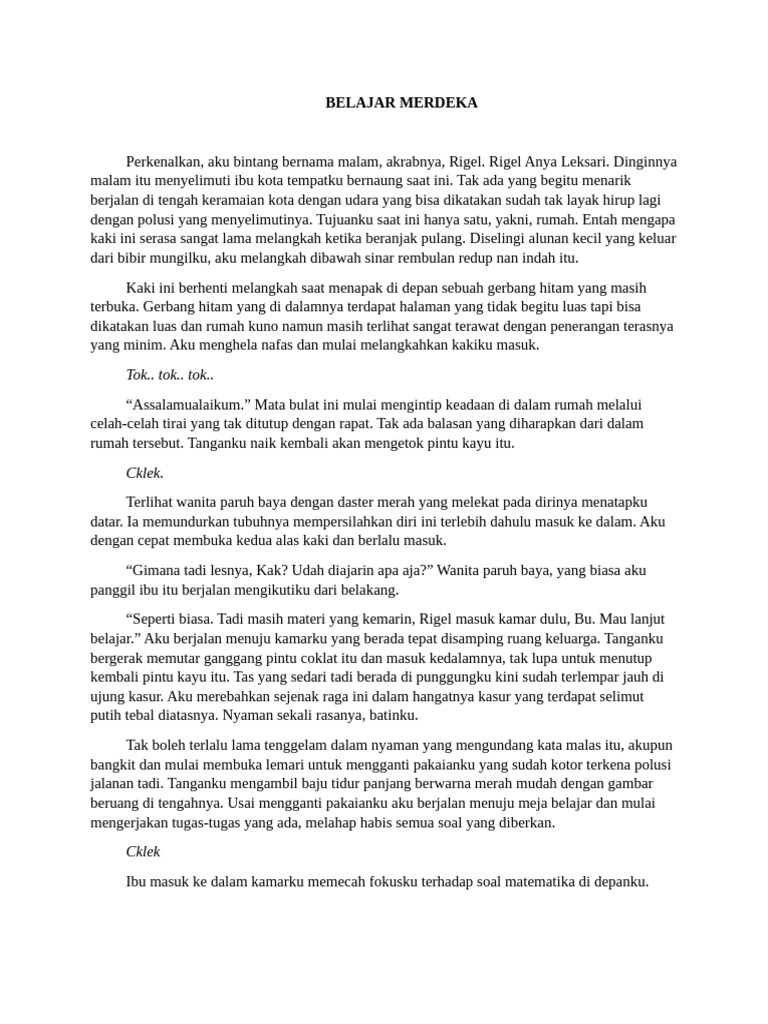 BELAJAR MERDEKA Cerpen SMA | PDF