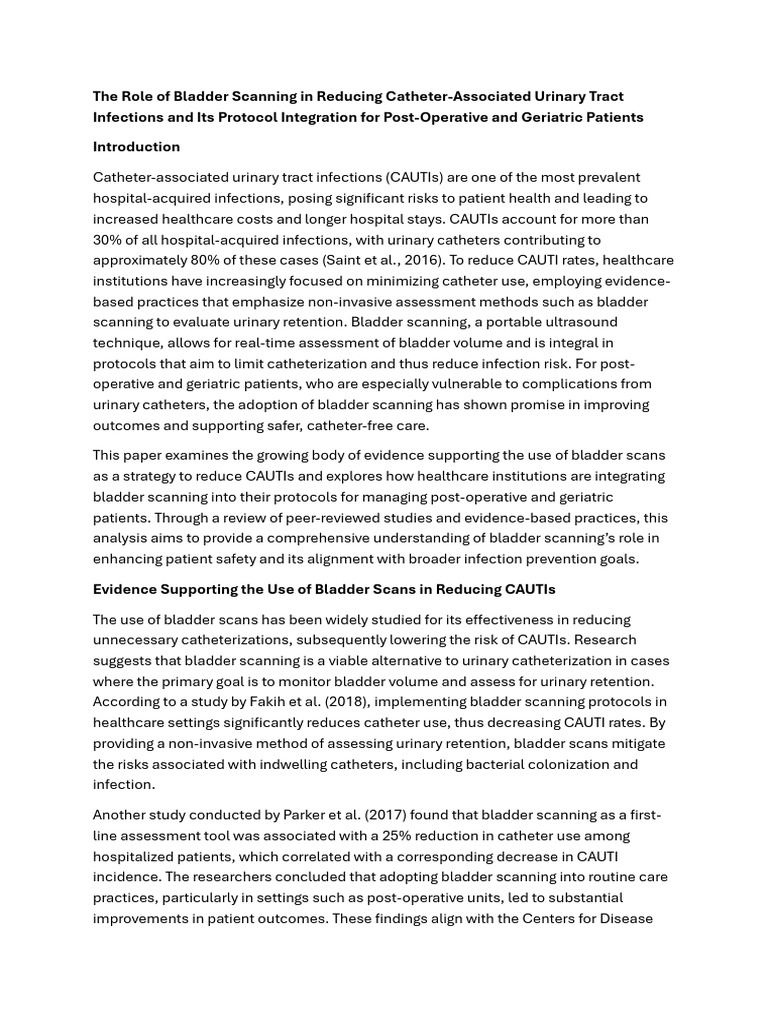 The Role Of Bladder Scanning In Reducing Catheter Pdf Geriatrics
