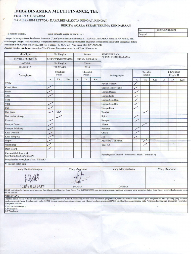 BERITA ACARA SERAH TERIMA KENDARAAN | PDF