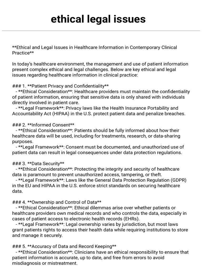 Ethical Legal Issues in Nursing | PDF | Electronic Health Record ...