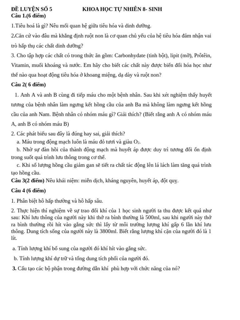 ĐỀ LUYỆN SỐ 5- KHTN 8- SINH | PDF